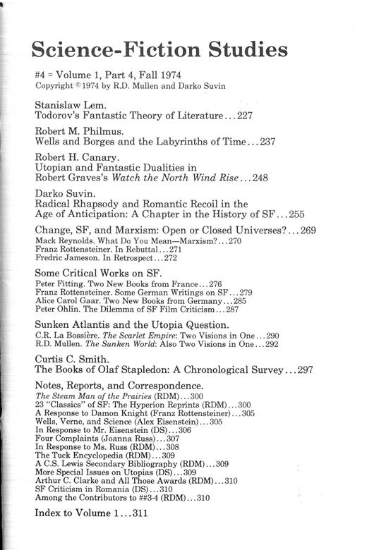 Volume 1 Issue Part 4 (4) | Science Fiction Studies | University of California Press